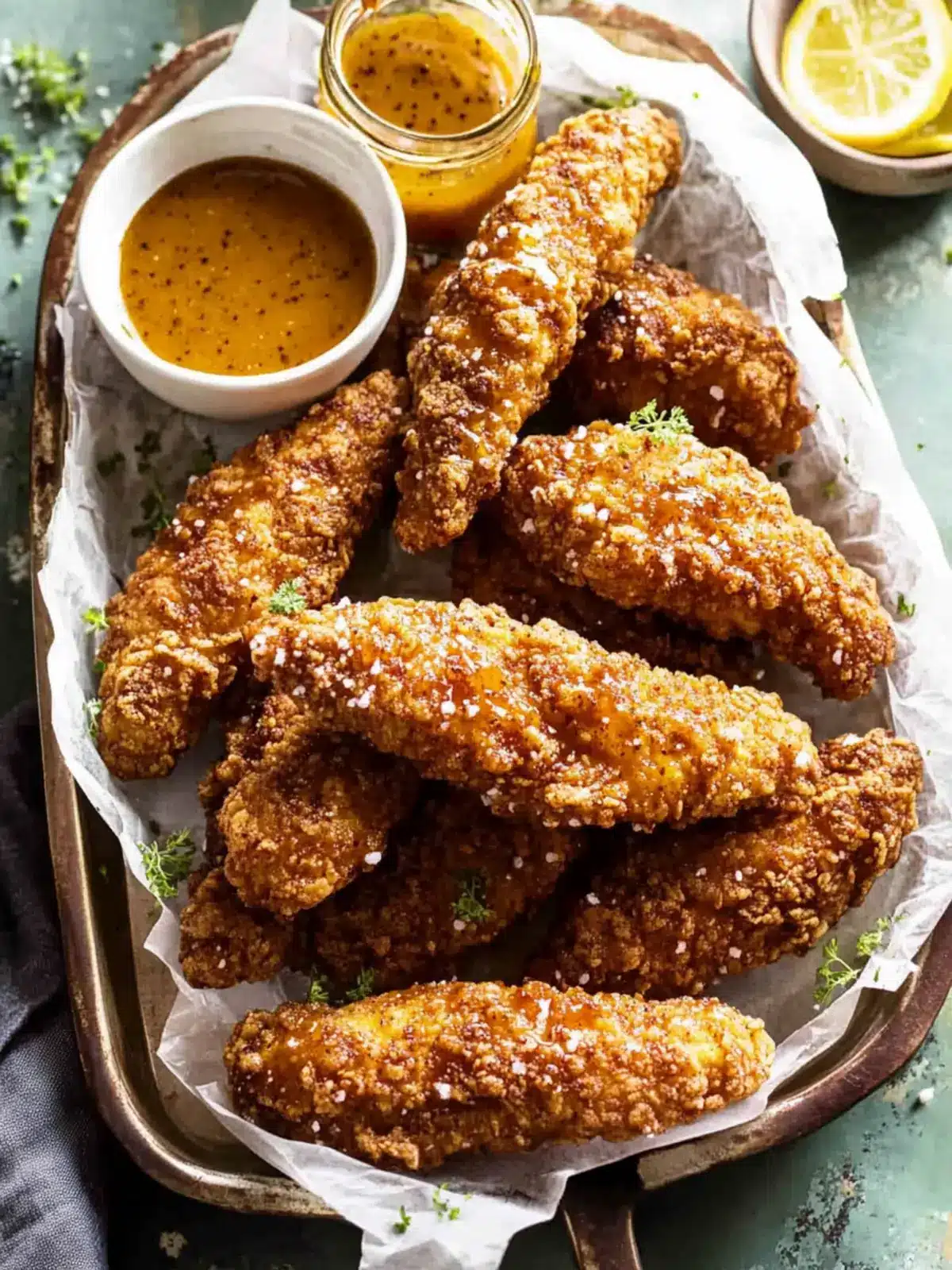 Ultimate Baked Hot Honey Mustard Pretzel Chicken Fingers
