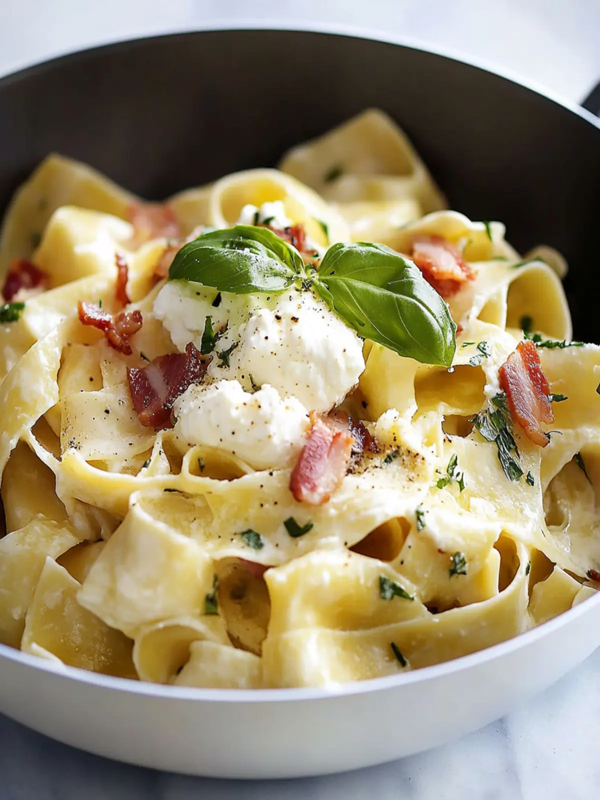 Creamy Pappardelle Pasta with Pancetta and Burrata Bliss