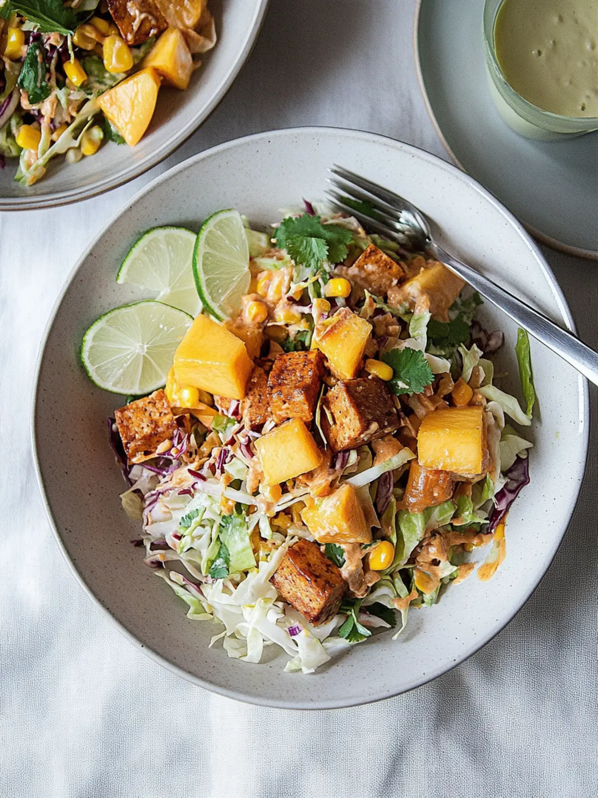 Irresistible Mango and Corn Slaw with Crunchy Peanut Tofu
