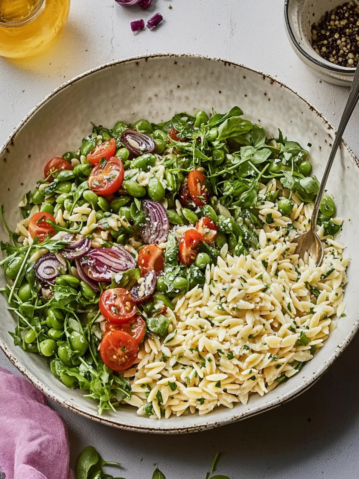 Delicious Spring Orzo Pasta Salad With Crispy Shallot Vinaigrette