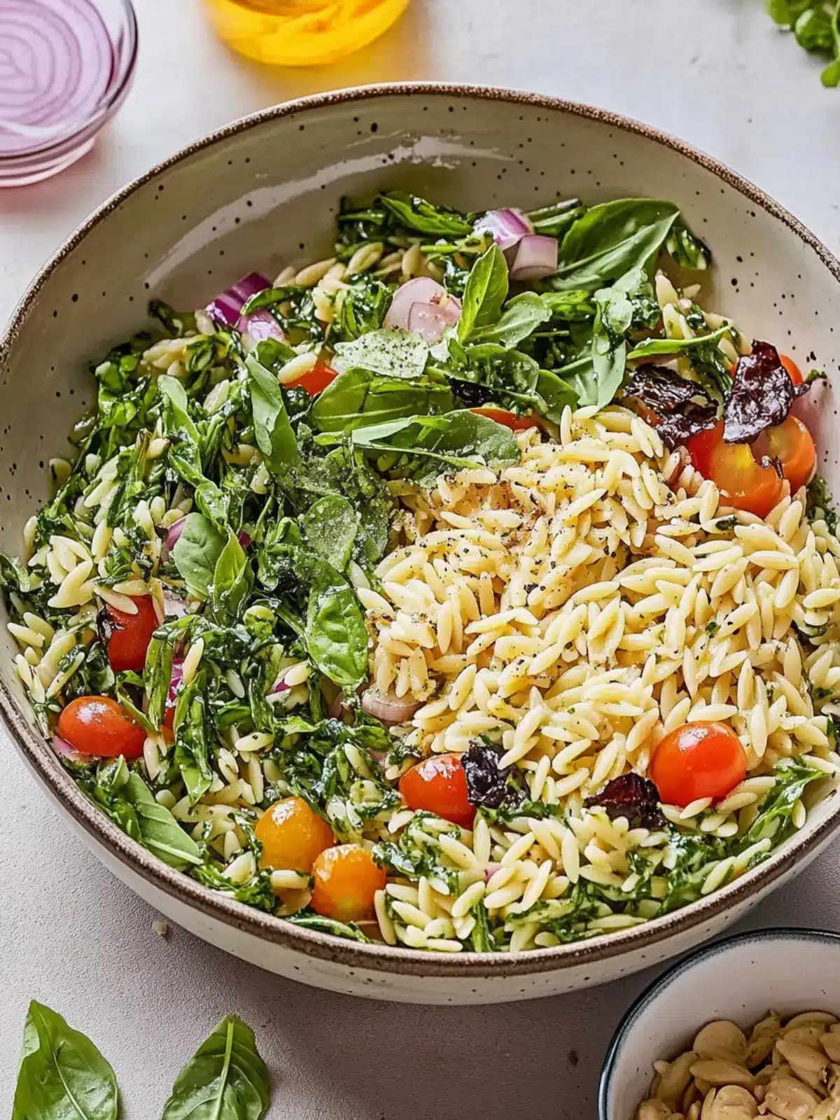 Delicious Spring Orzo Pasta Salad With Crispy Shallot Vinaigrette
