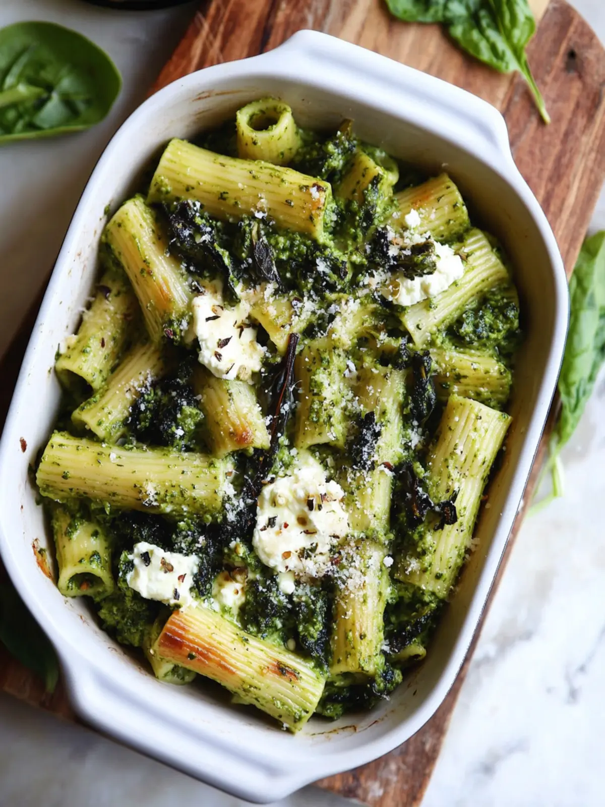 Irresistible Baked Rigatoni With Spinach Pesto And Ricotta