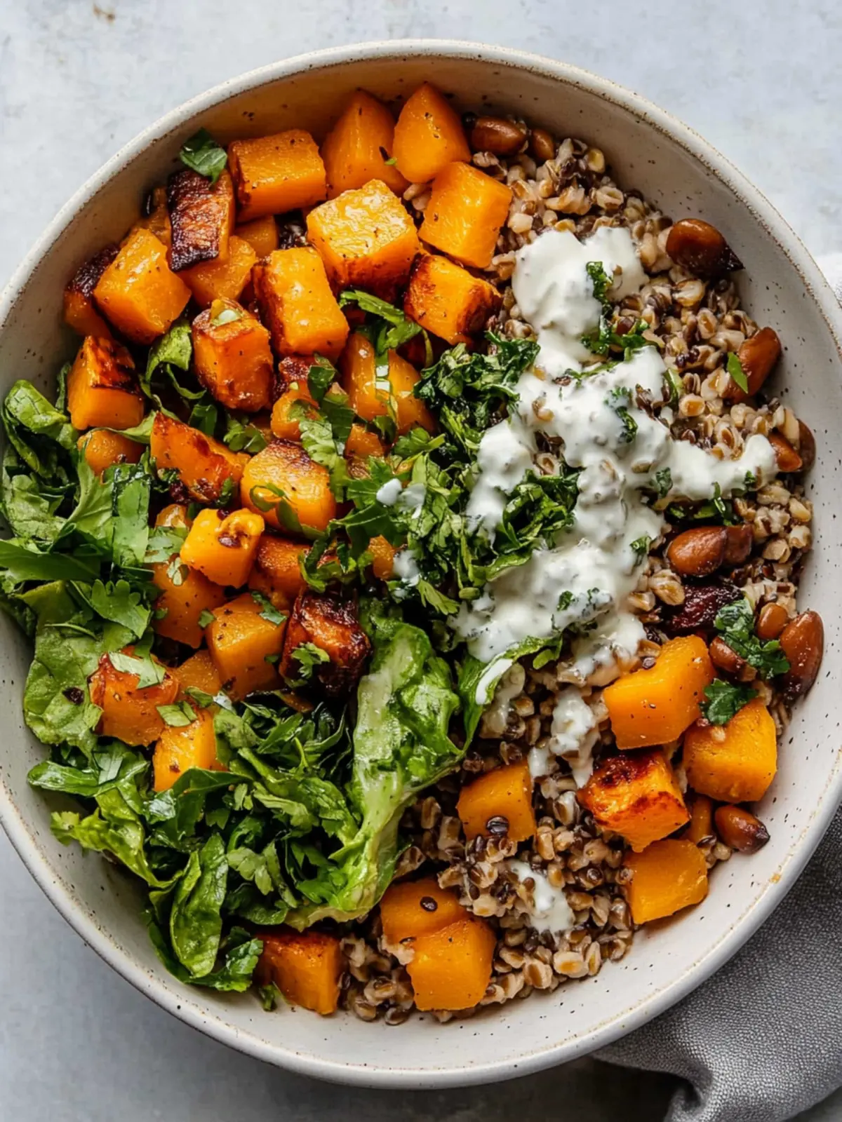 Crispy Butternut Squash and Farro Power Bowl - Deliciously Easy
