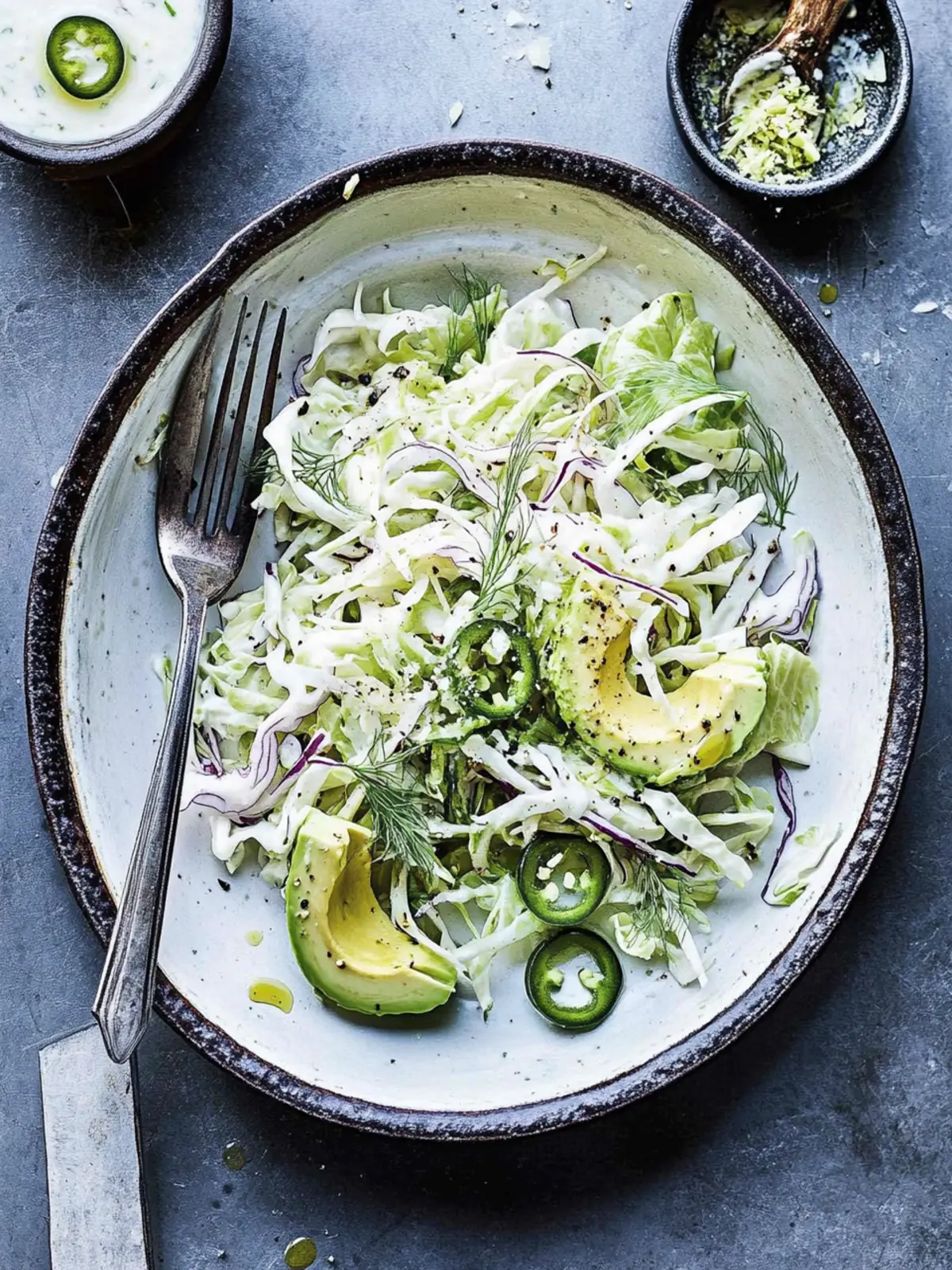 Irresistible White Cabbage Fennel Avocado Slaw with Jalapeño Dressing