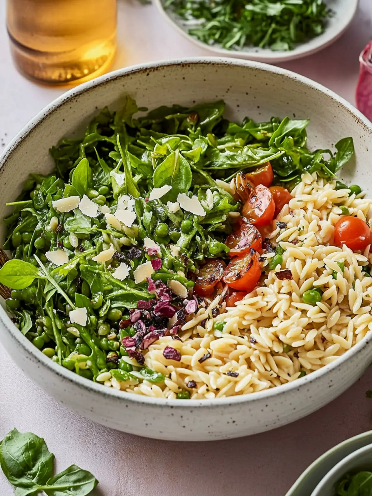 Delicious Spring Orzo Pasta Salad With Crispy Shallot Vinaigrette