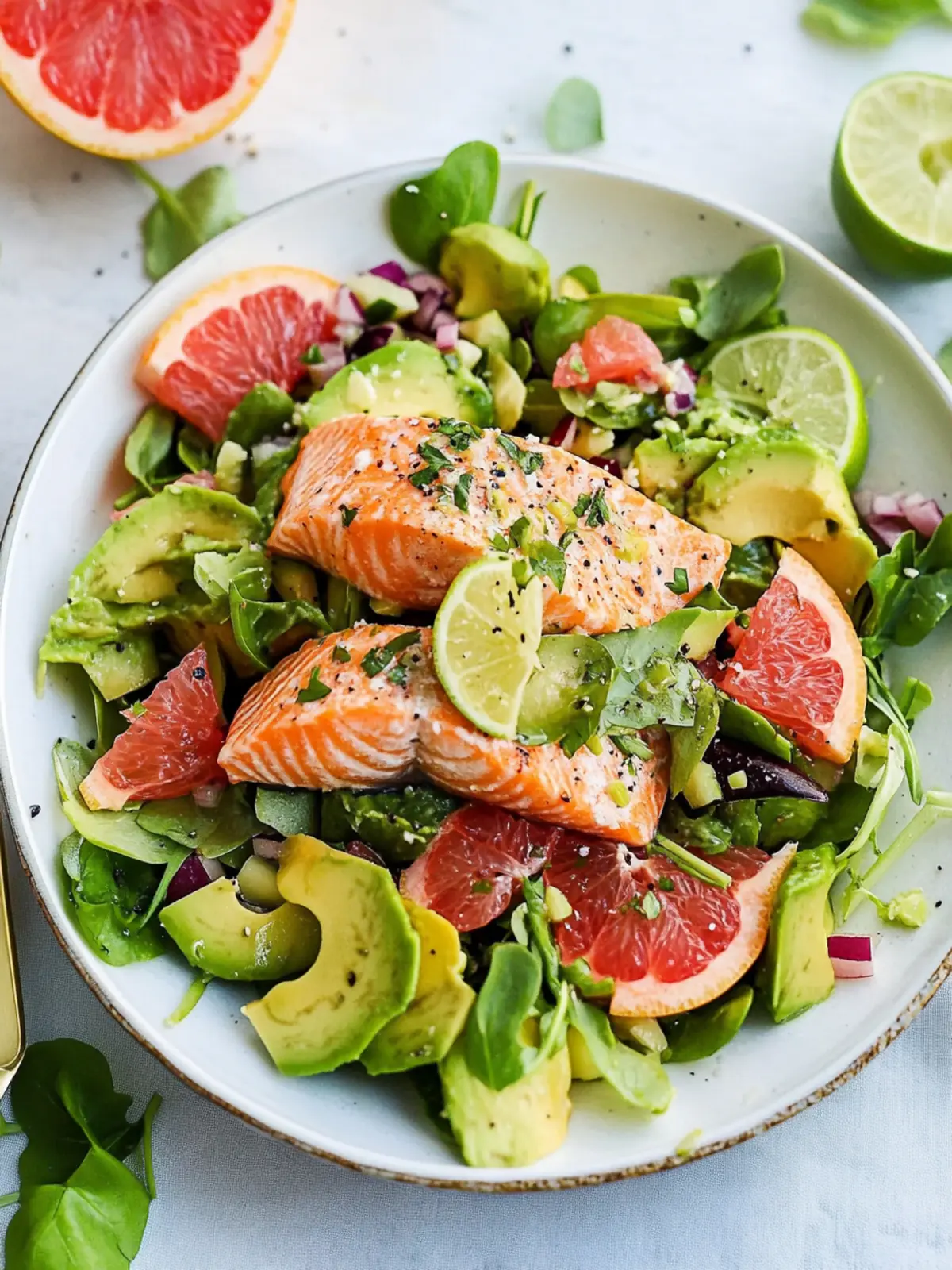 Delicious Grapefruit Avocado Salmon Salad with Magical Dressing