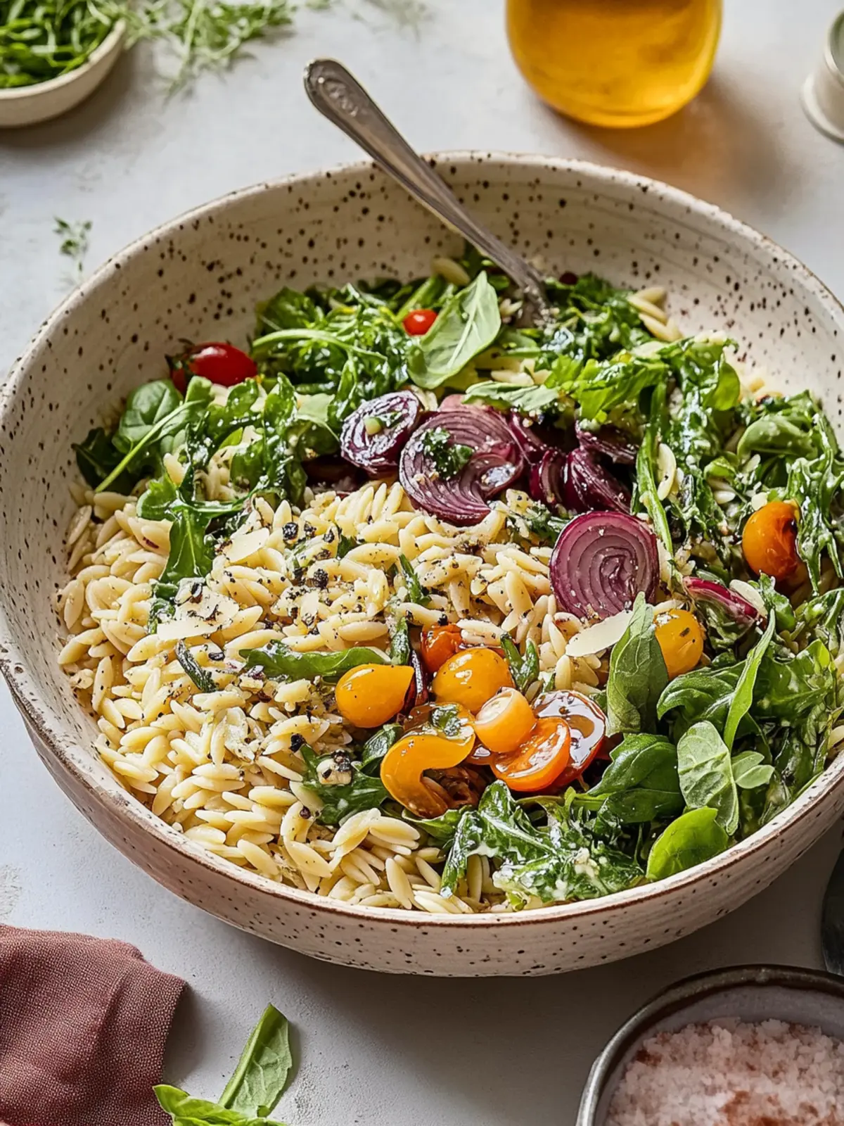 Delicious Spring Orzo Pasta Salad With Crispy Shallot Vinaigrette