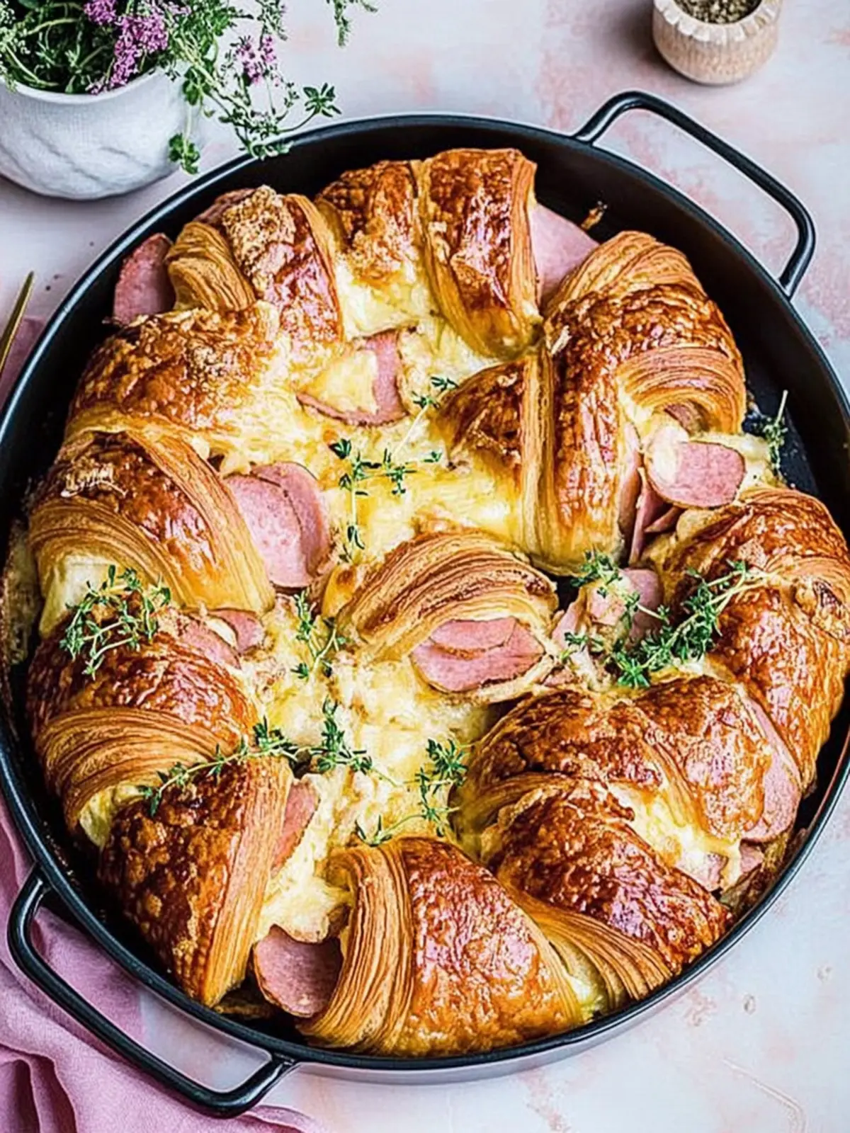 Irresistible Ham and Cheese Croissant Traybake Delight