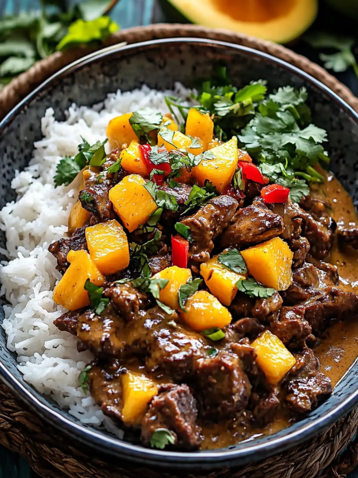 Irresistible Curried Beef & Mushrooms with Creamy Peanut Sauce