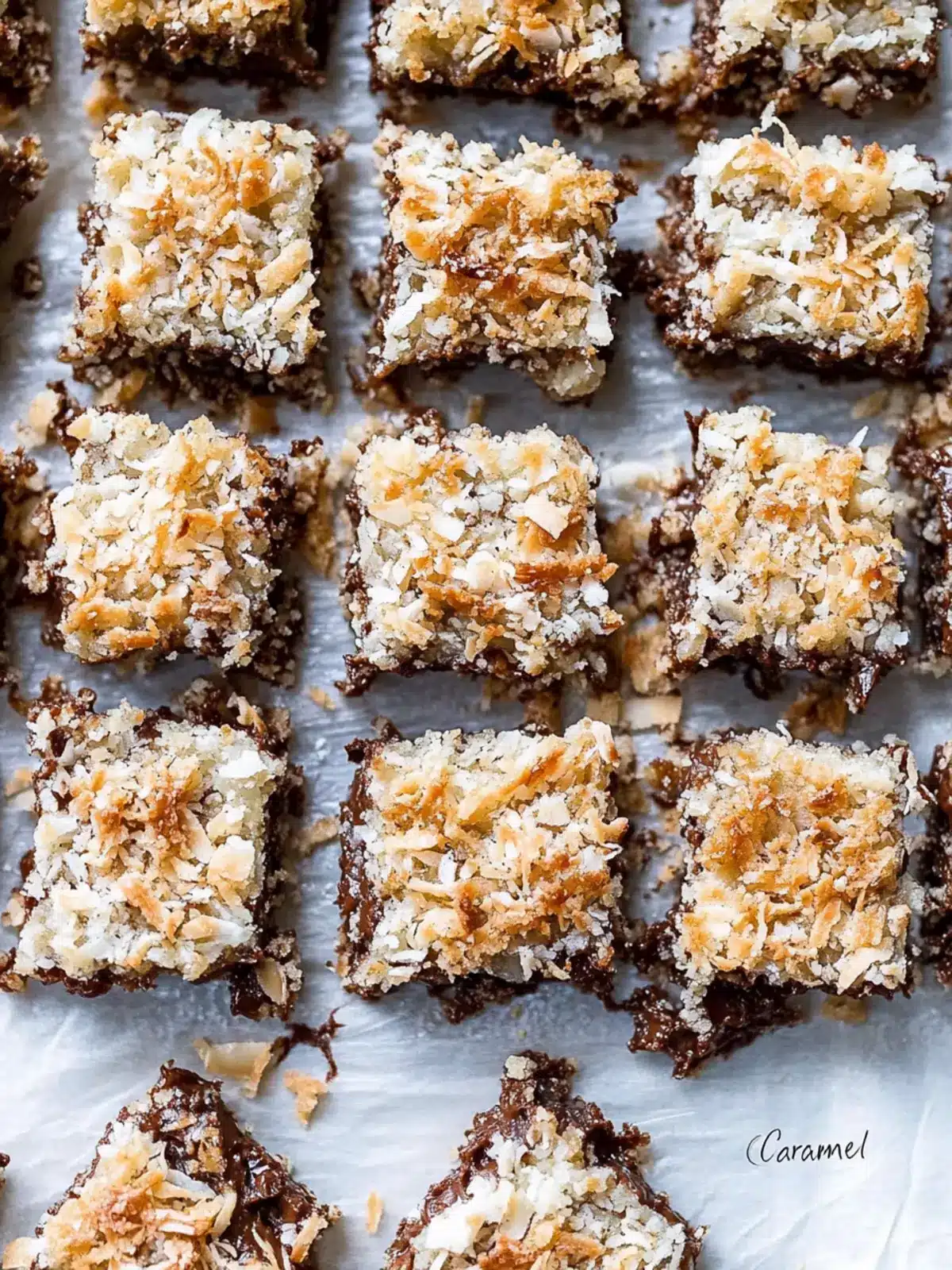 Ultimate Warm Toasted Caramel Coconut Gooey Chocolate Crunch Bars