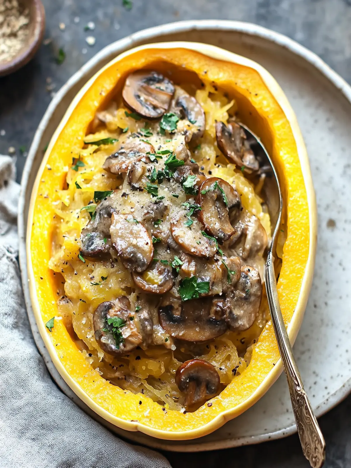 Irresistible Mushroom Stroganoff Spaghetti Squash - Delicious Comfort