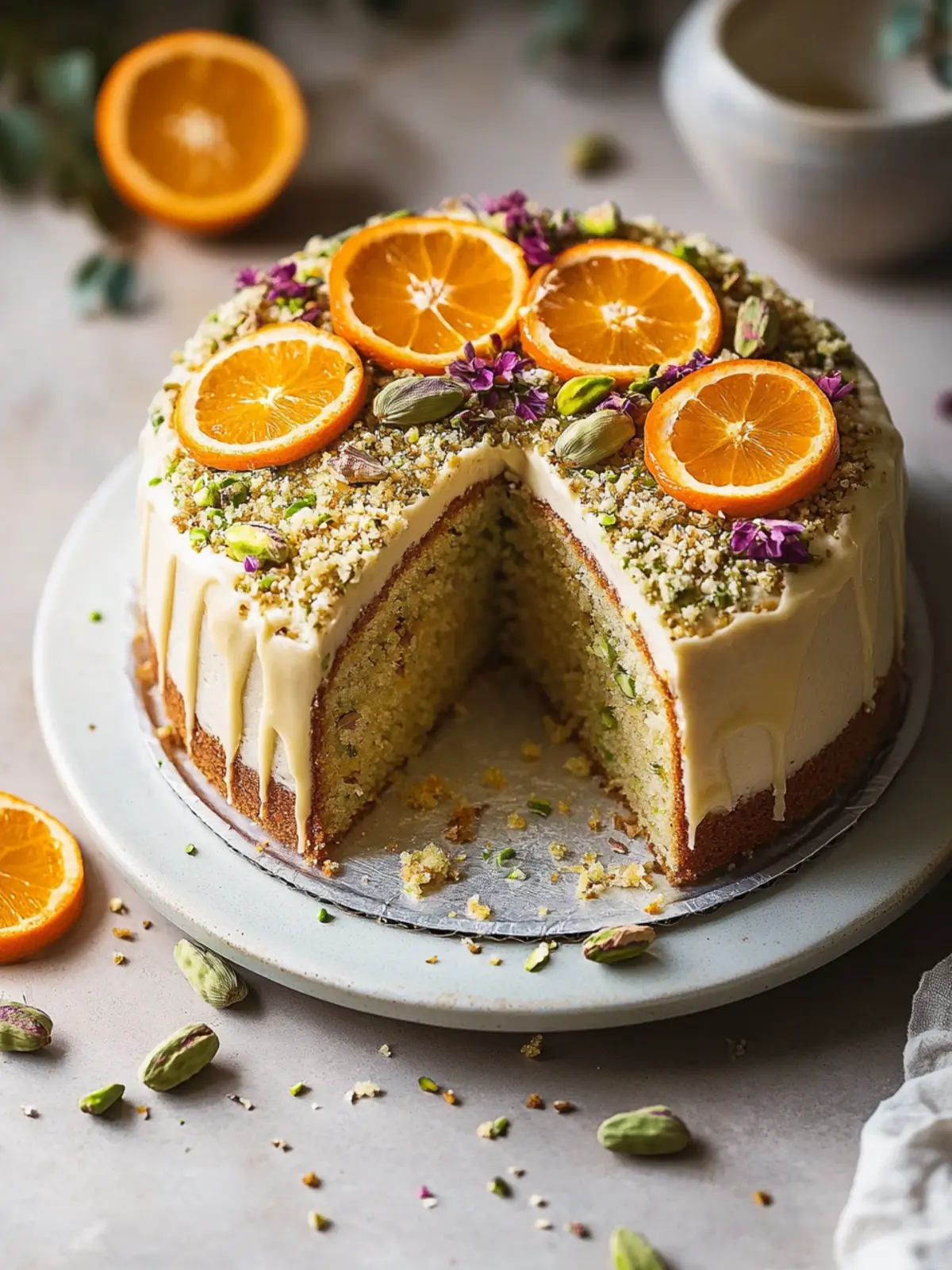 Irresistible Cardamom Orange Zest Cake with Pistachio Crunch