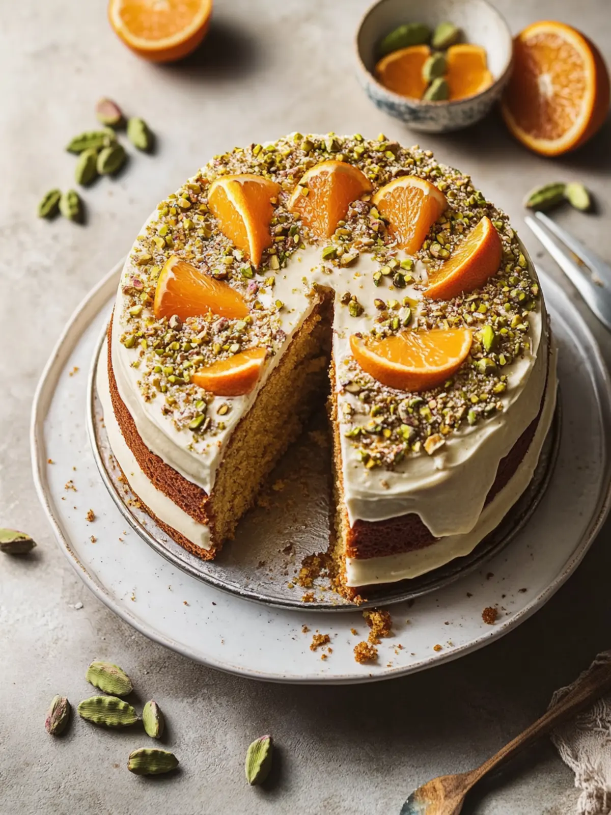 Irresistible Cardamom Orange Zest Cake with Pistachio Crunch