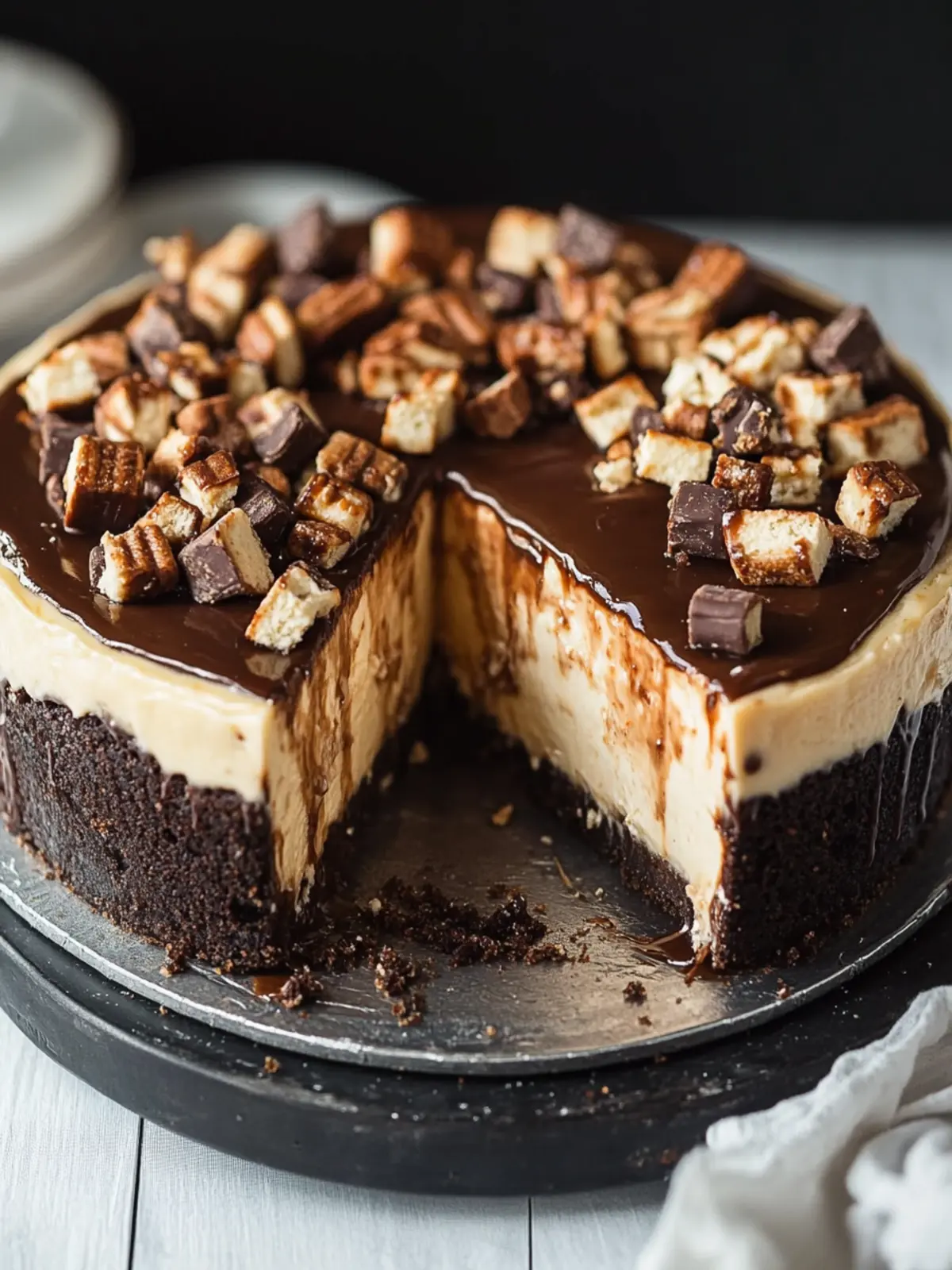 Irresistible Snickers Cheesecake with Decadent Caramel Topping